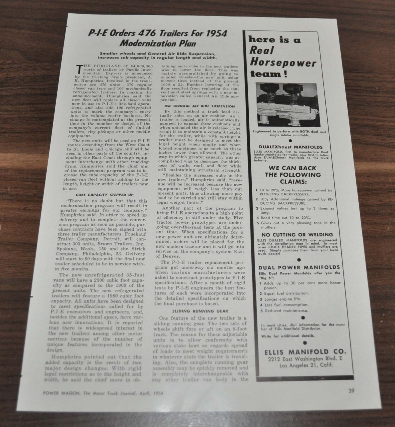 1954 PIE Pacific Intermountain Express Truck Ad Order 476 Trailer ...