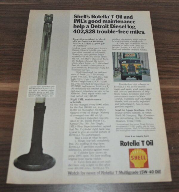 1976 IML White Freightliner Rotella Shell Oil Truck Ad – AUTO BROCHURE