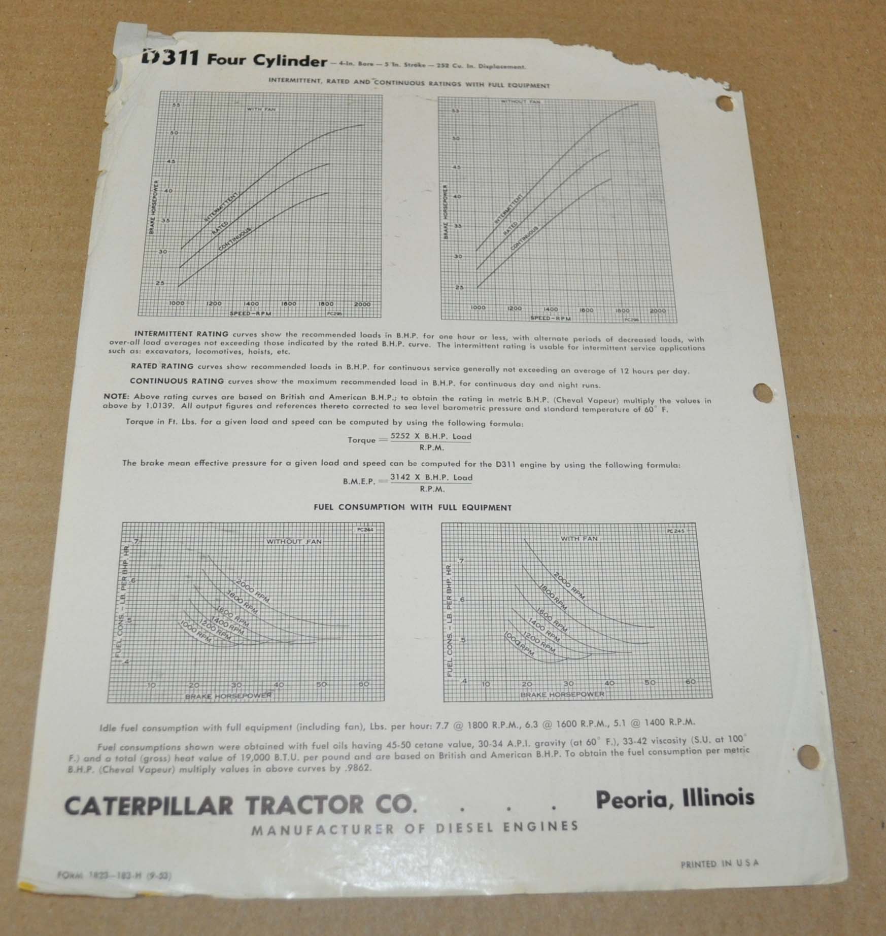 1953 Caterpillar D311 Diesel Engine Specification Brochure Prospekt ...