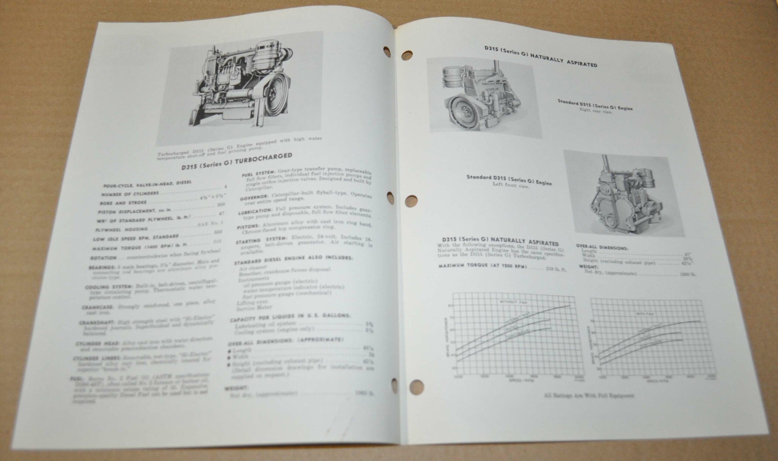 1958 Caterpillar D315 115 HP Diesel Engine Specification Brochure ...