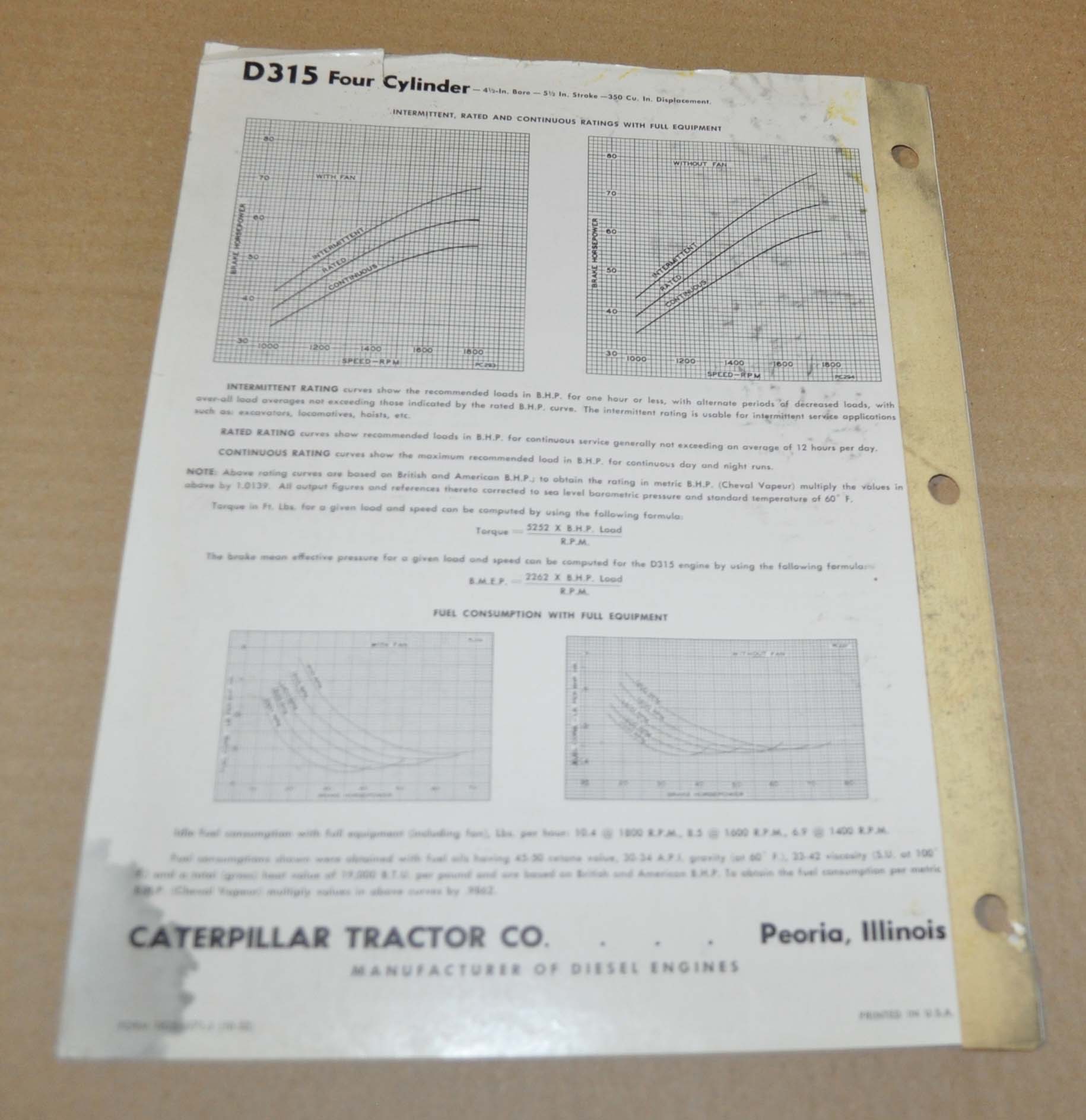 1953 Caterpillar D315 Diesel Engine Specification Brochure Prospekt ...