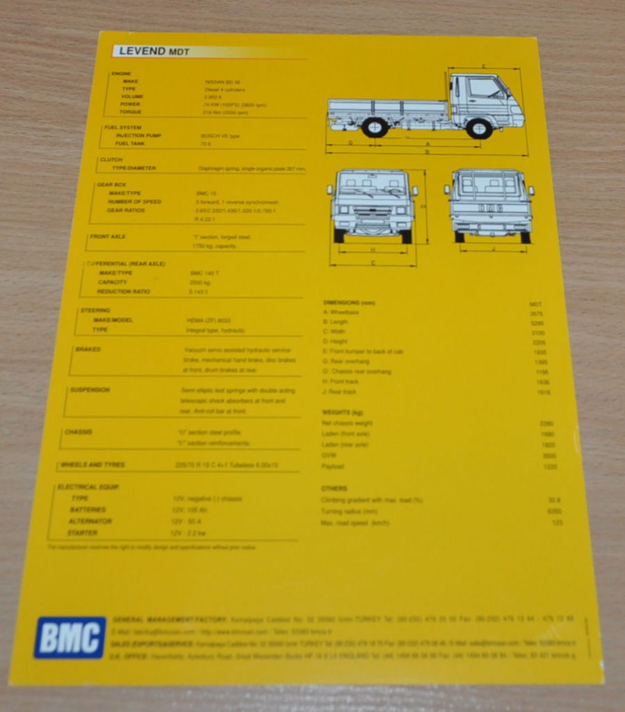 BMC Levend MDT 3.0 Truck Kamyon Turkish Brochure Prospekt – AUTO BROCHURE